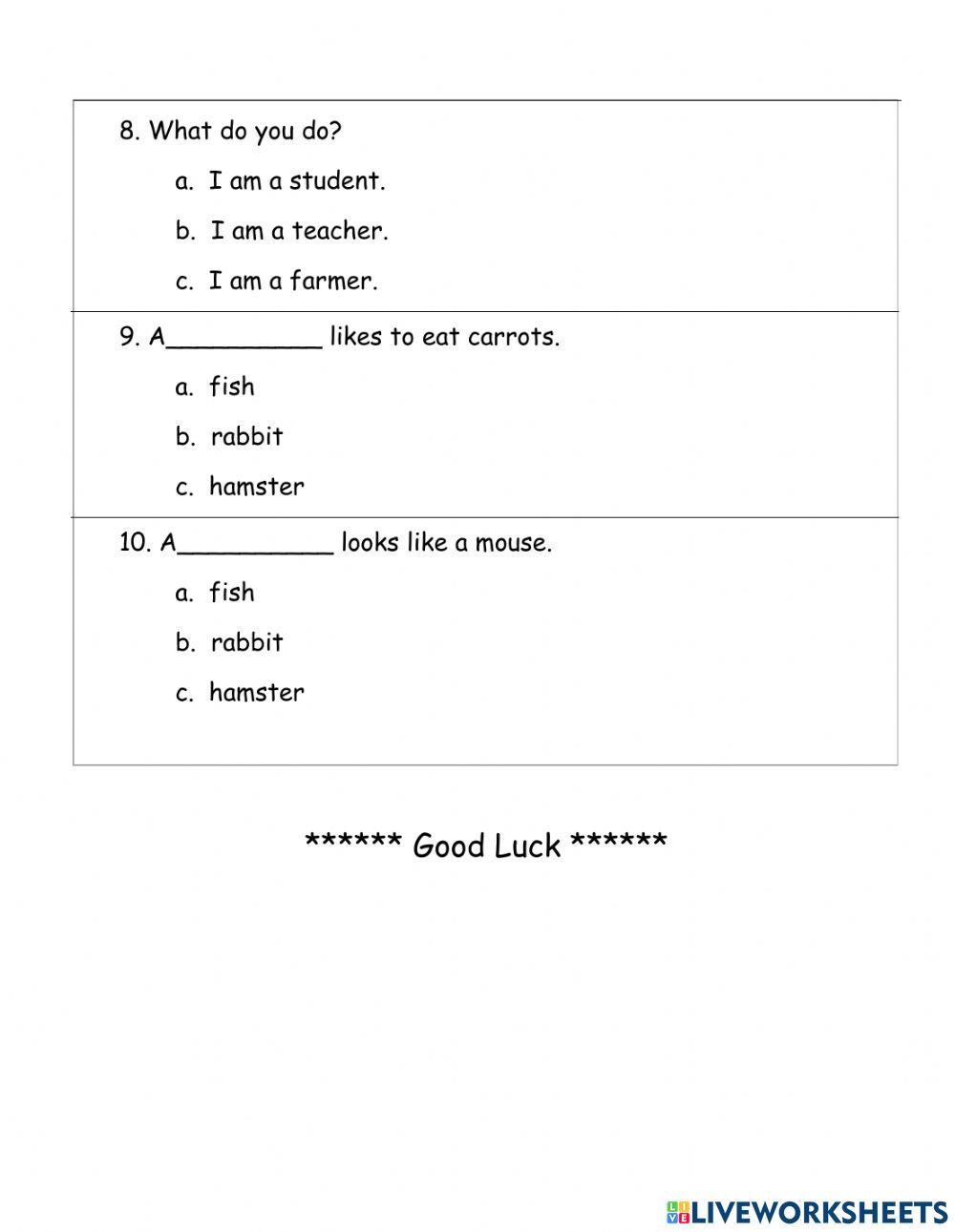 English Test For Grade 3 worksheet | Live Worksheets