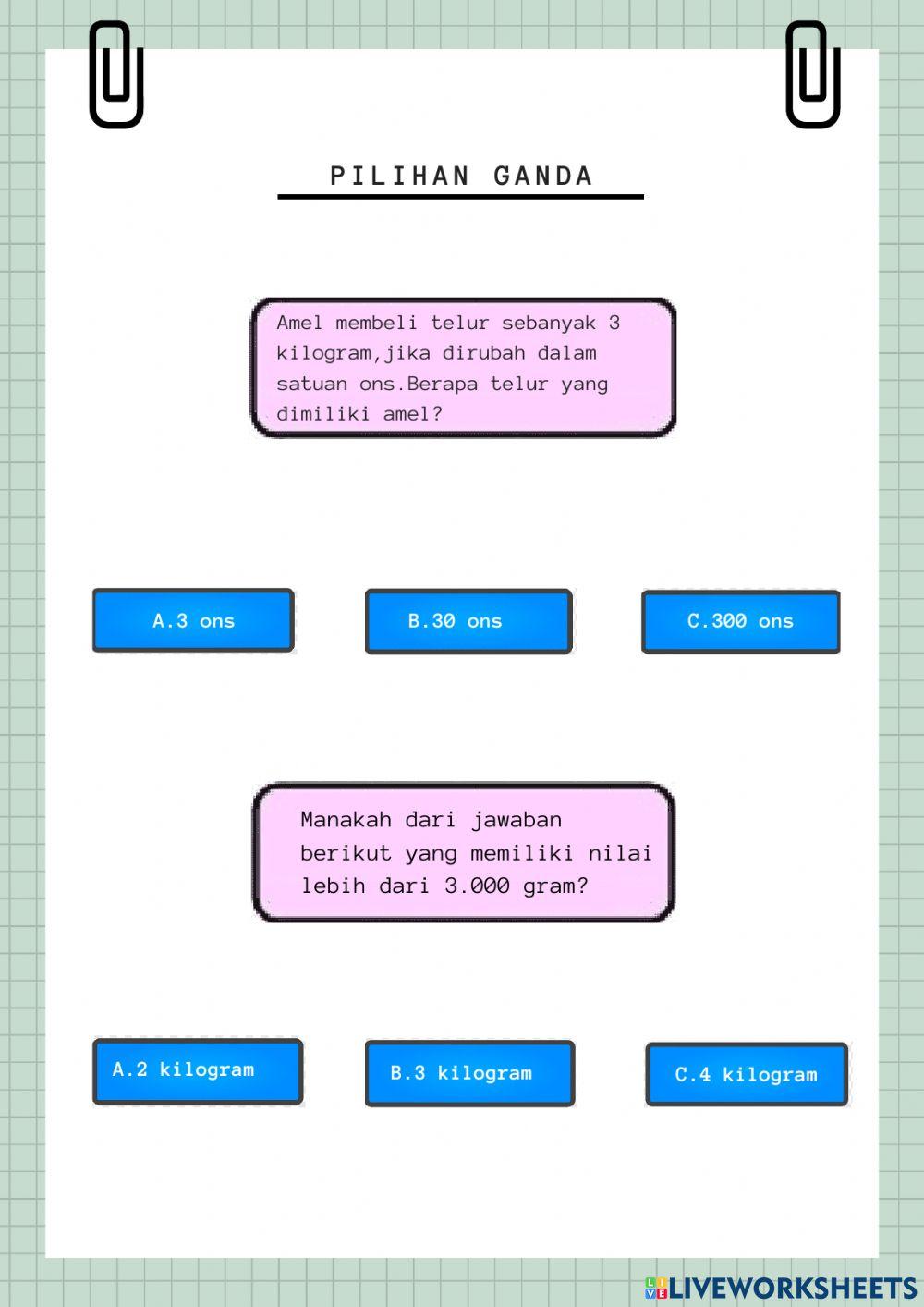 Satuan Berat Baku worksheet | Live Worksheets
