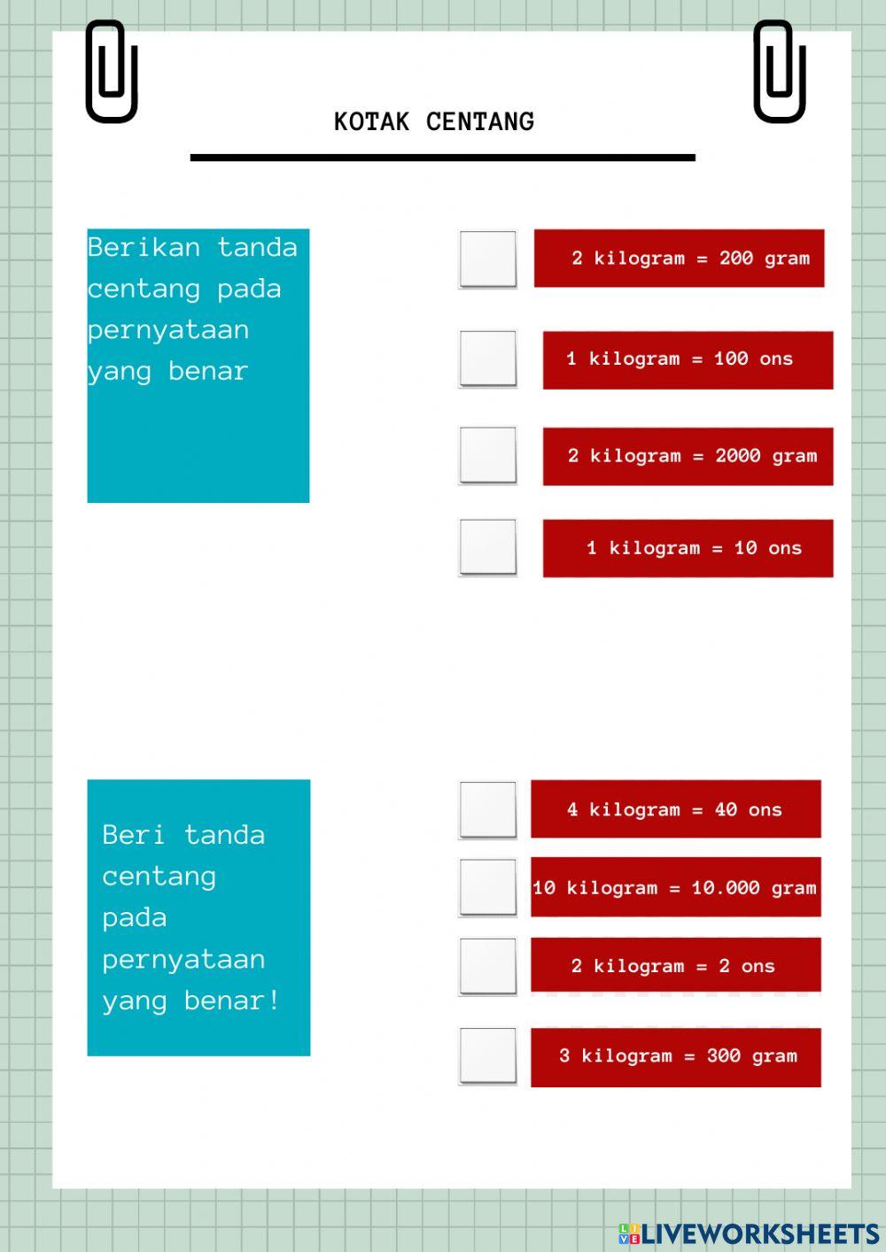 Satuan Berat Baku worksheet | Live Worksheets
