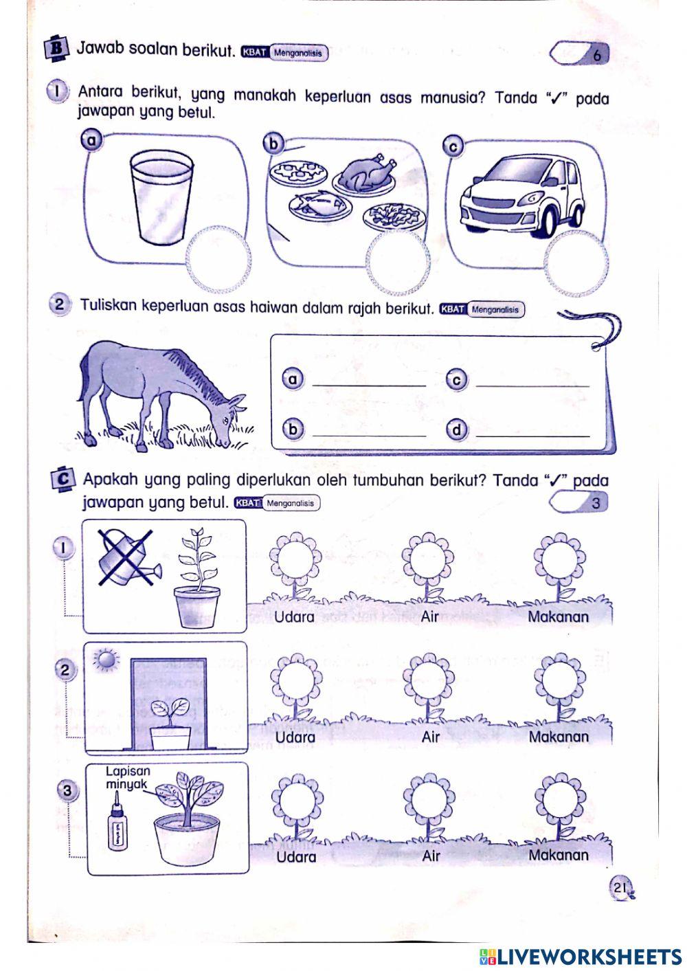 Sains tahun 1 interactive exercise for 1 | Live Worksheets
