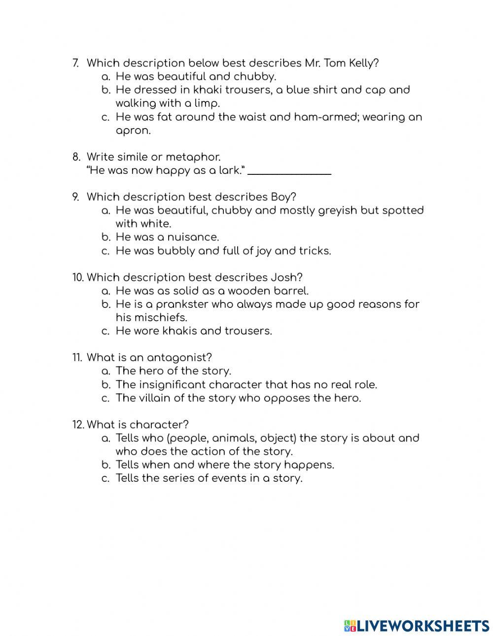 A Cow Called Bo… | Free Interactive Worksheets | 1492653