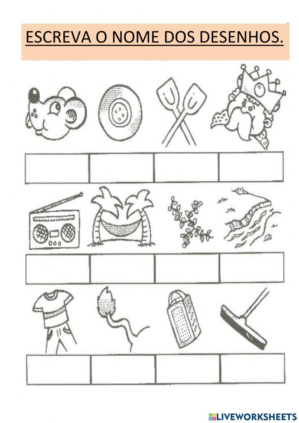 Escreva o nome das figuras. worksheet | Live Worksheets📛 Conheça o ... Escreva o nome das figuras. worksheet | Live Worksheets📛 Conheça o ...