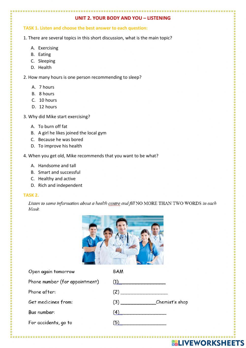 Listening online exercise for 10 | Live Worksheets