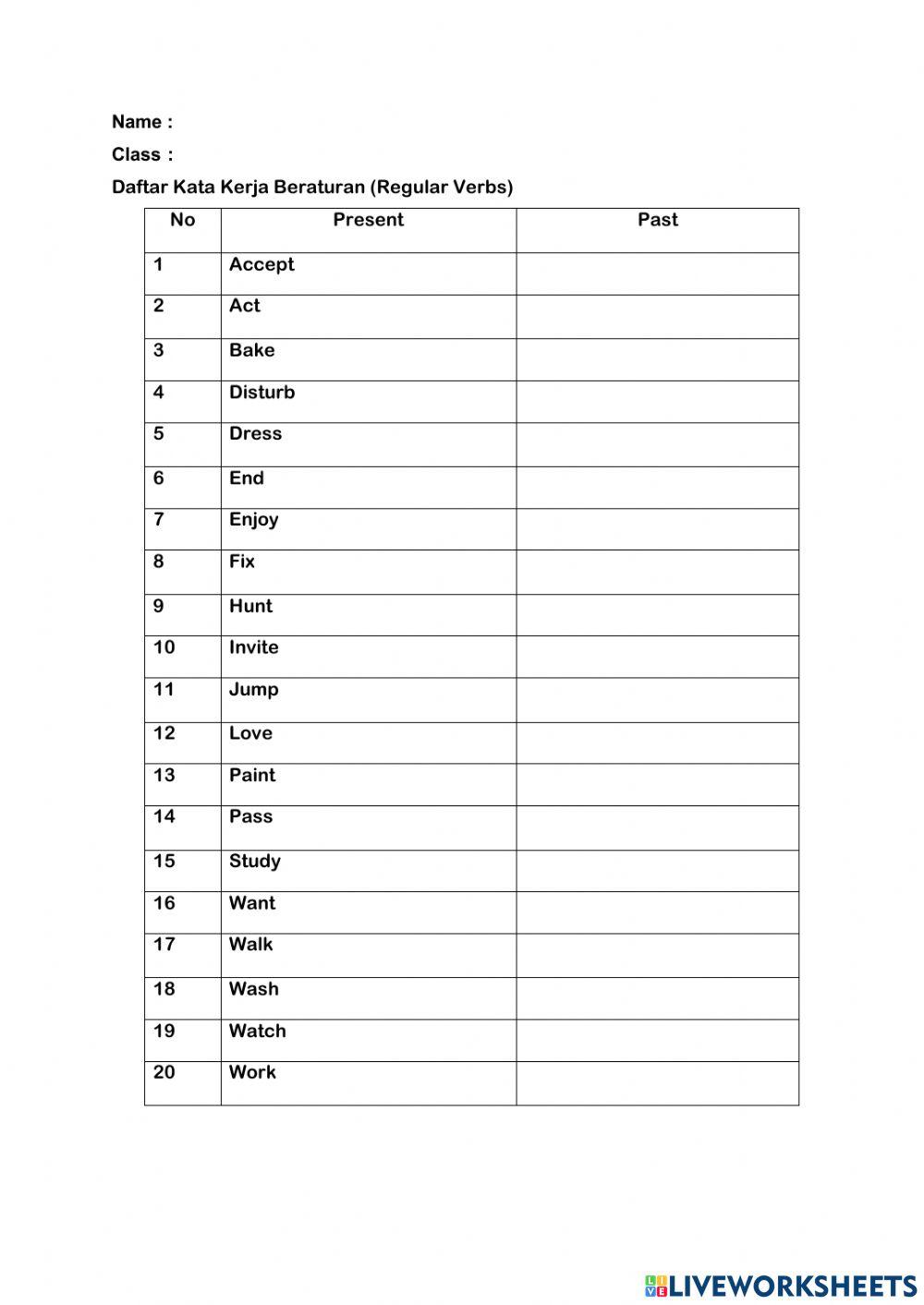 Past form of regular verb worksheet | Live Worksheets