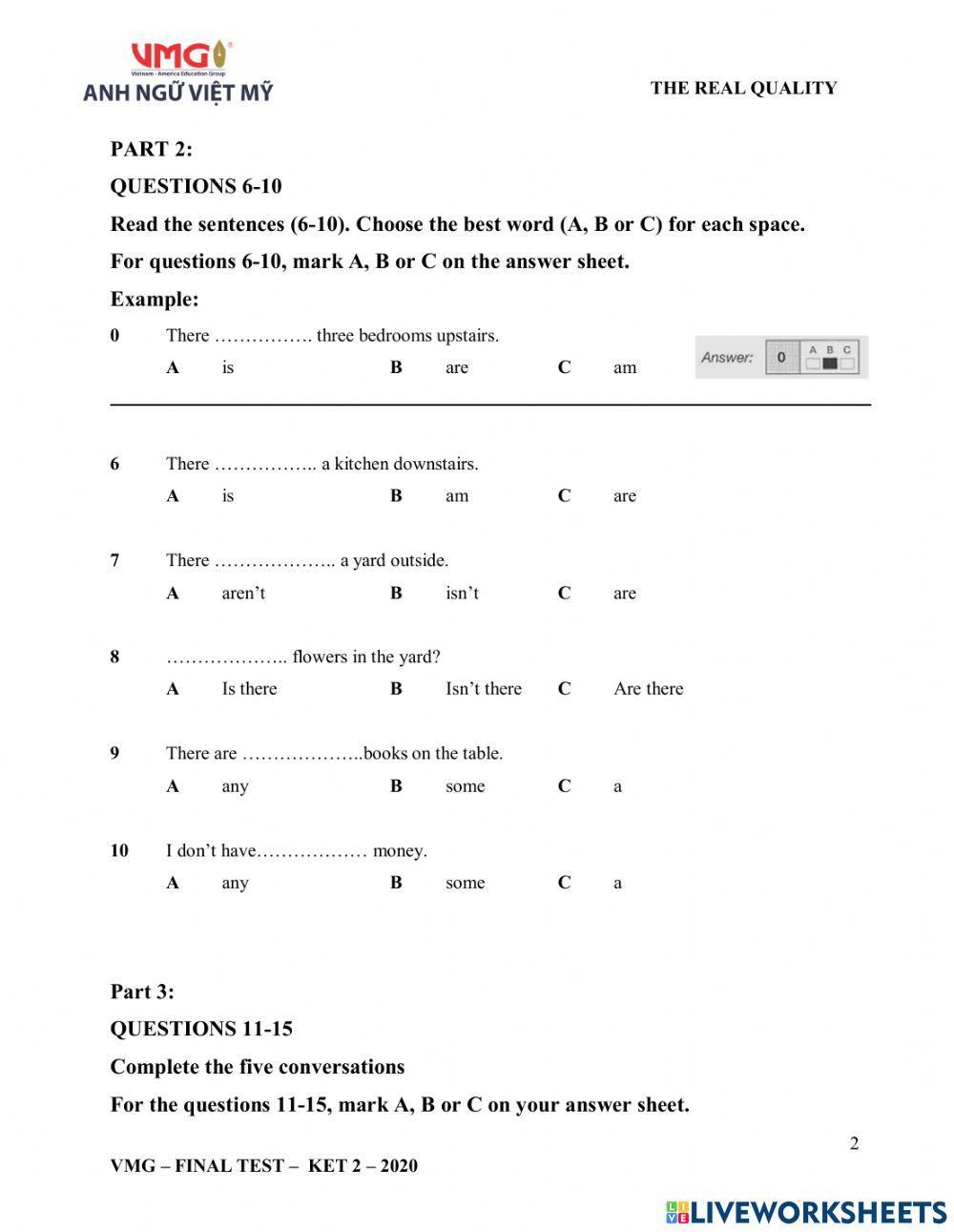KET 2 - FINAL TEST (READING AND WRITING) worksheet | Live Worksheets