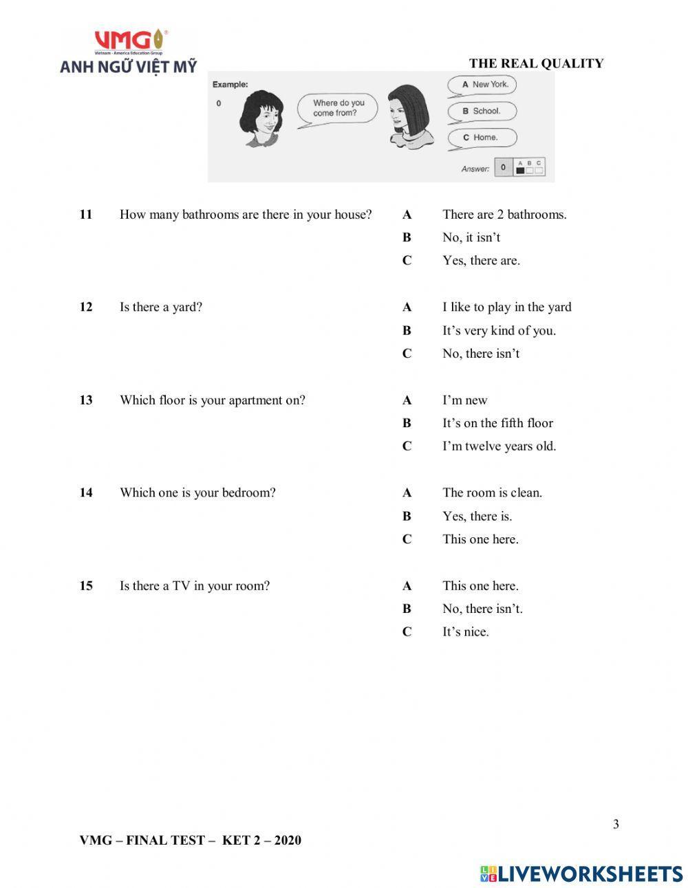 KET 2 - FINAL TEST (READING AND WRITING) worksheet | Live Worksheets