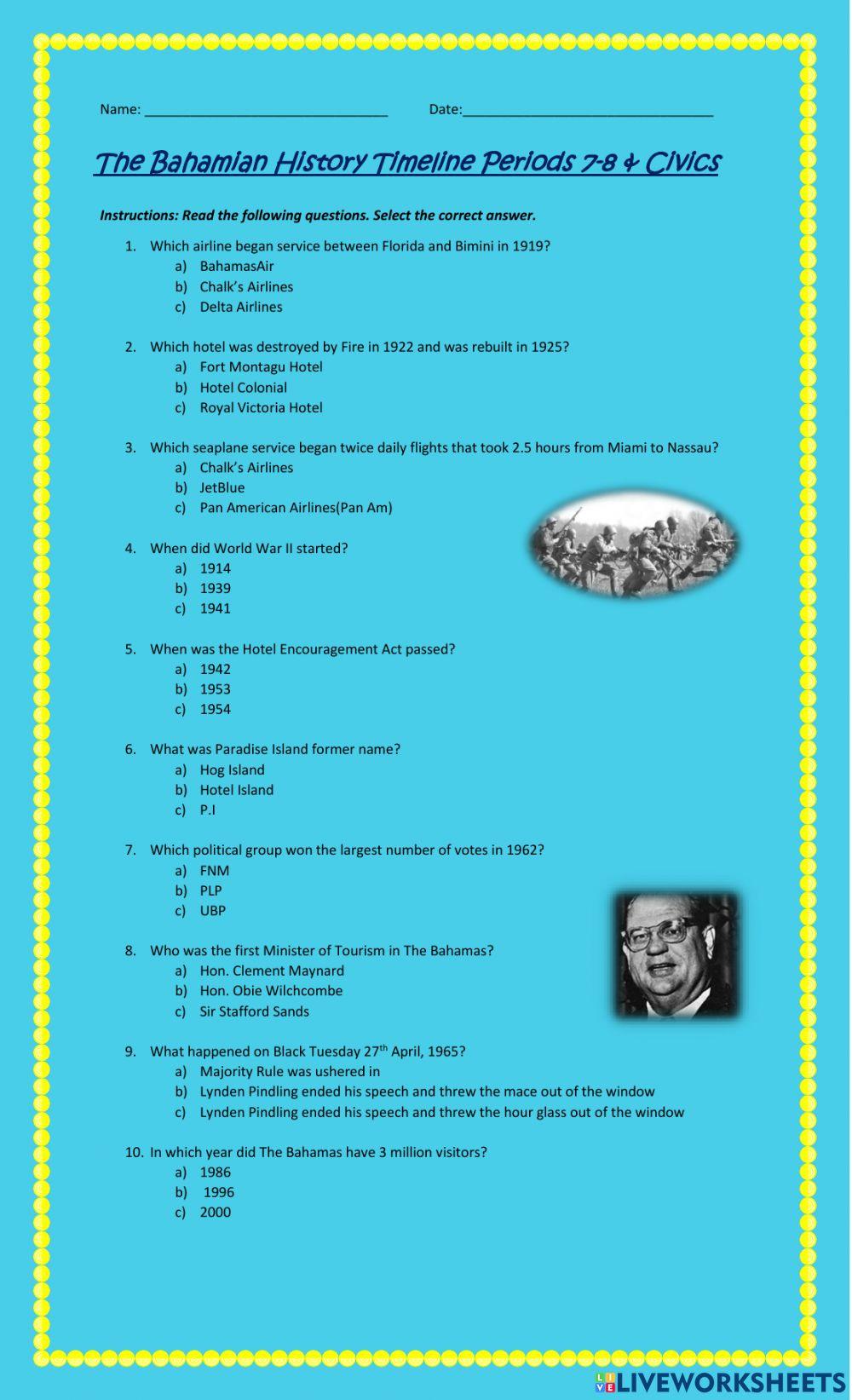 BahamaHost Unit 1 The Bahamas-Our Story Part 1 - 2 online exercise for ...