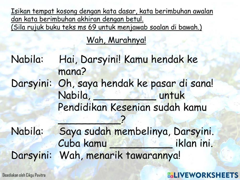 Kata Dasar, Kata Berimbuhan Awalan dan Akhiran worksheet | Live Worksheets