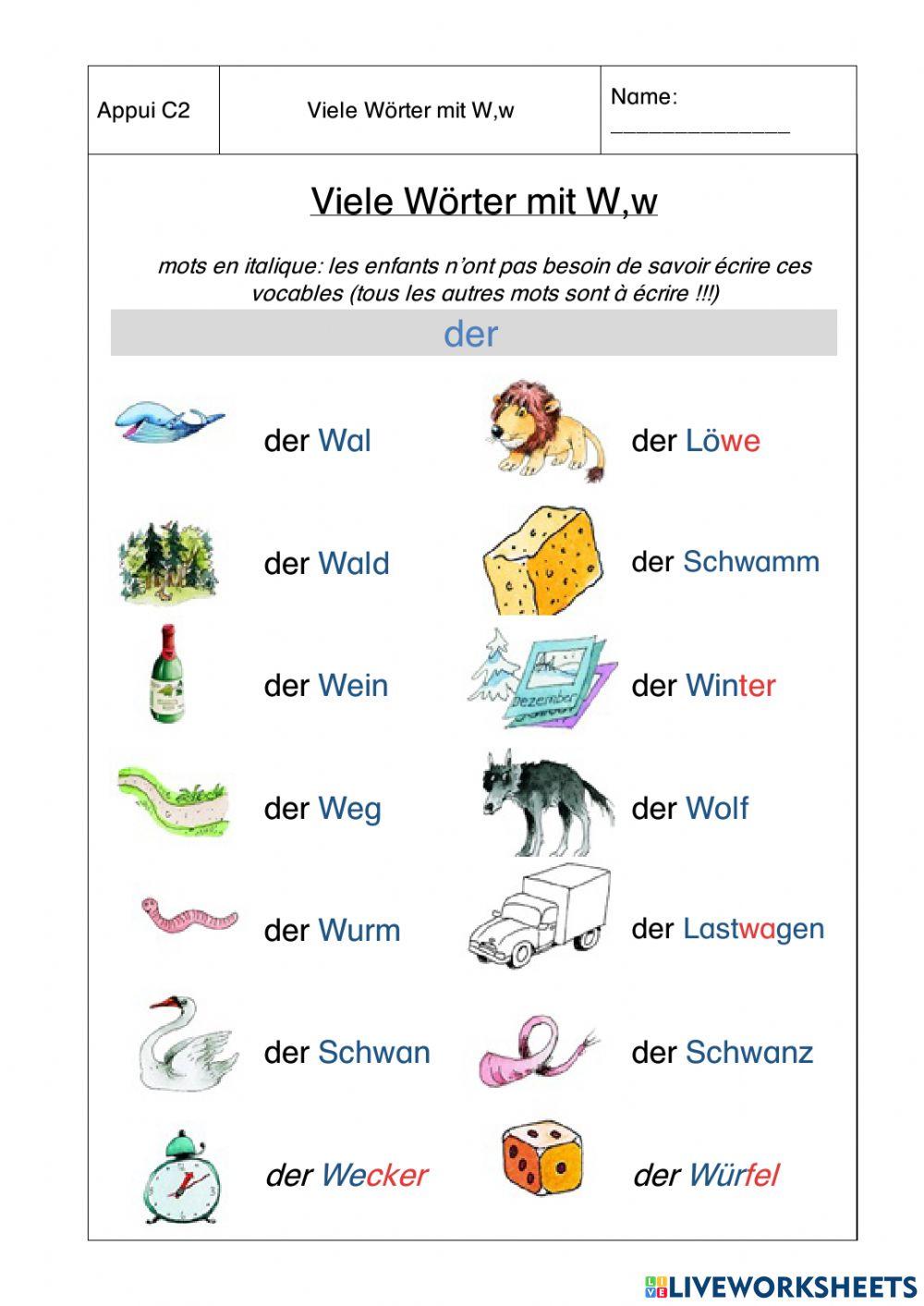 21 Wortschatz W online exercise for | Live Worksheets