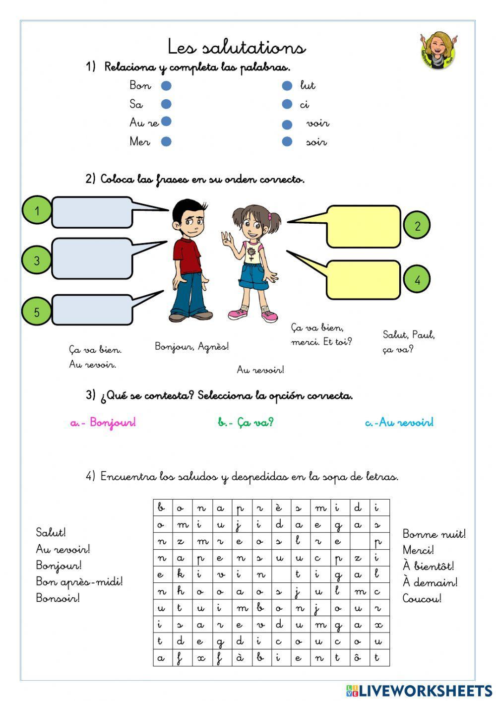 Les salutations | Free Interactive Worksheets | 1493922
