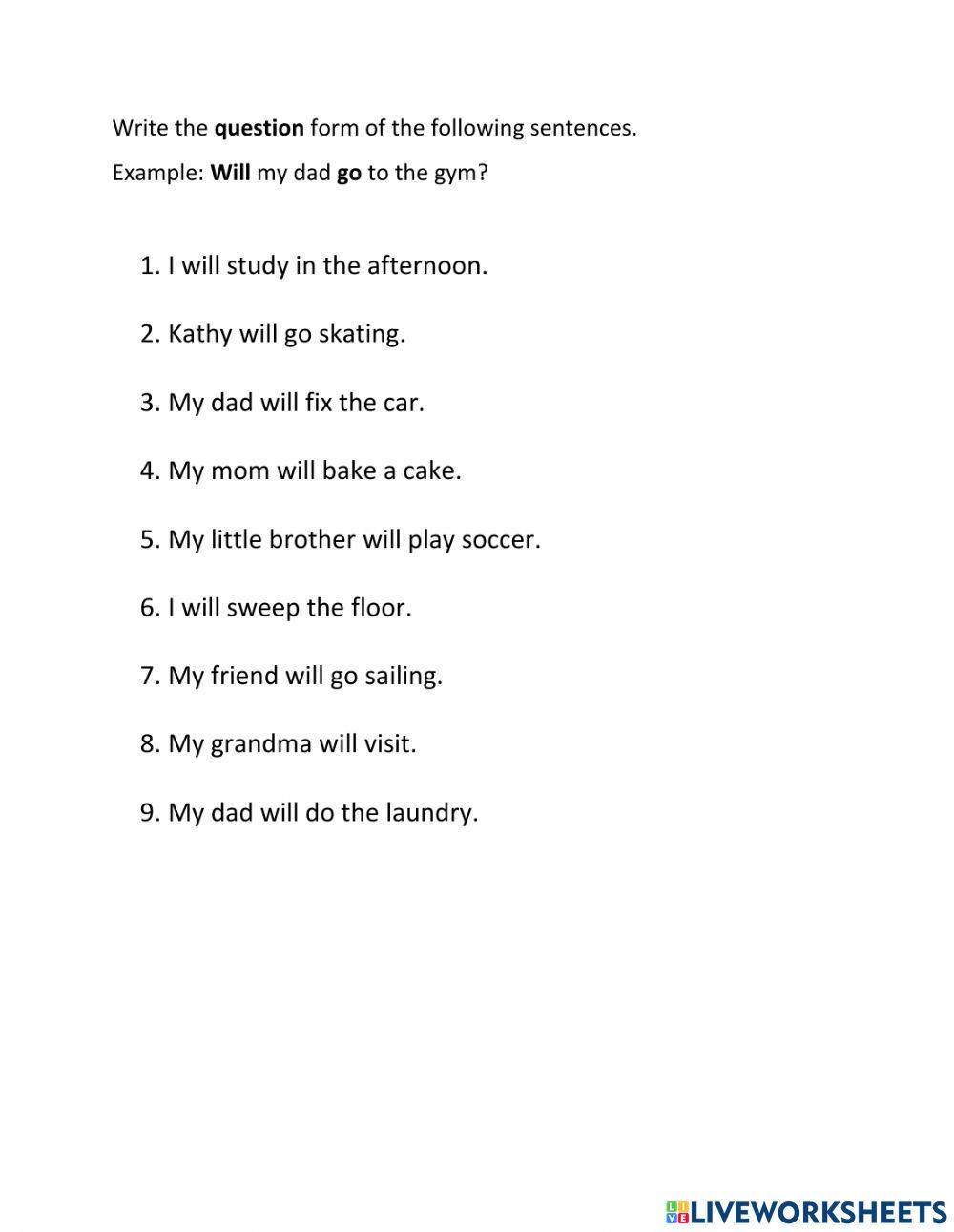 Pdf online worksheet: Future will | Live Worksheets