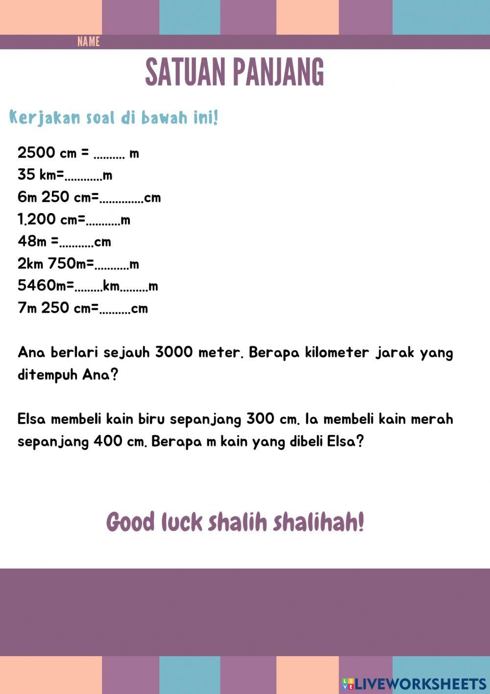 Satuan panjang interactive exercise | Live Worksheets