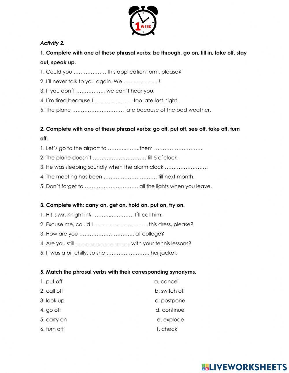 Phrasal verbs online exercise for 9 | Live Worksheets