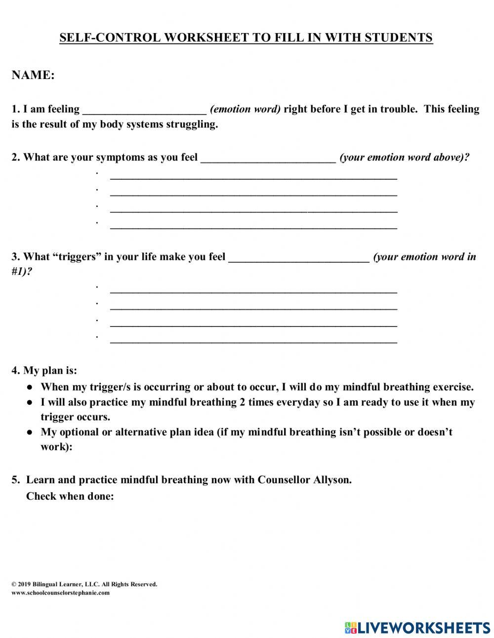Coping and Control Checklist worksheet | Live Worksheets