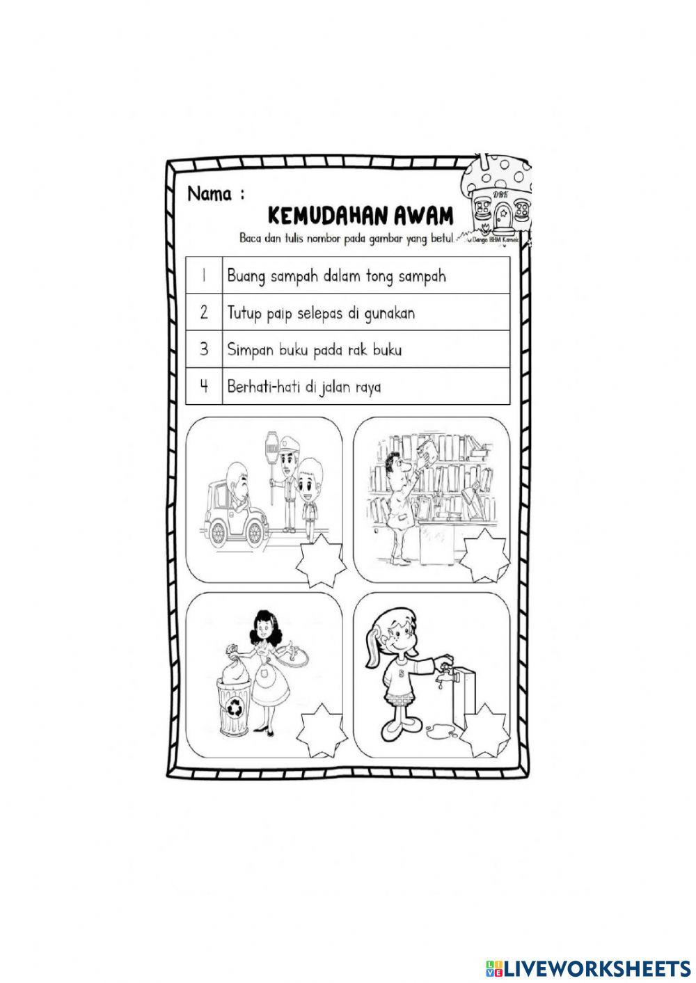Kemudahan awam online pdf activity for preschool | Live Worksheets