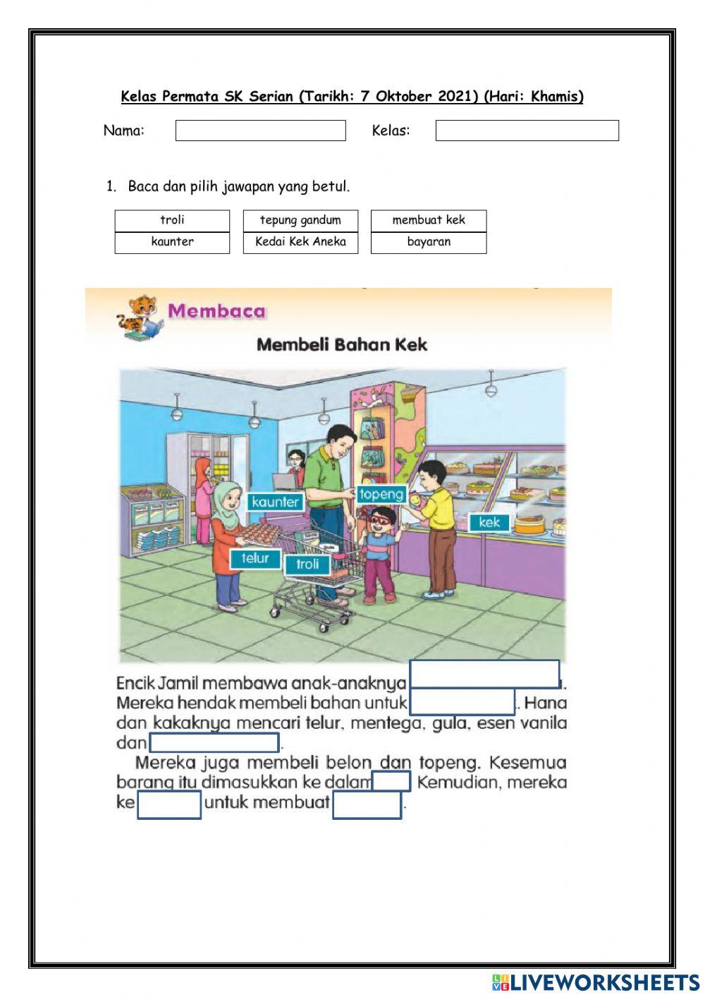 Bacaan dan pemahaman free worksheet | Live Worksheets
