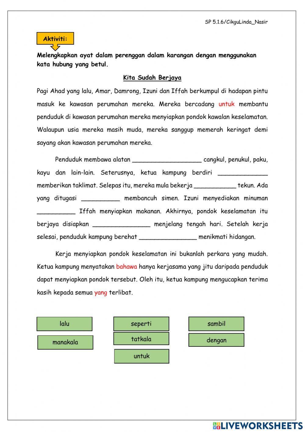 MELENGKAPKAN AYAT DALAM PERENGGAN DENGAN KATA HUBUNG online exercise ...