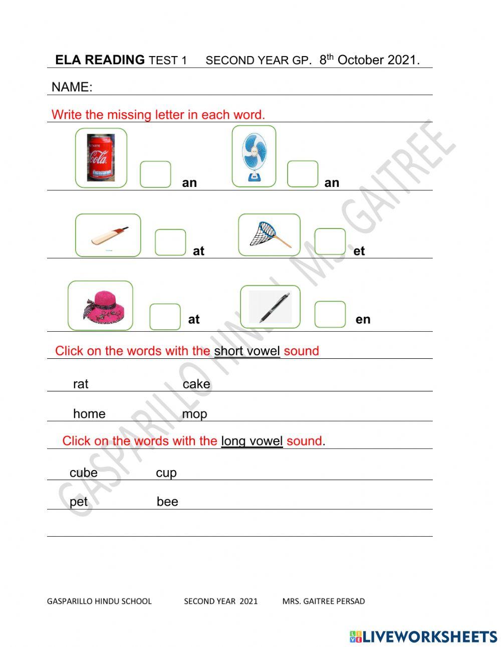 Ela | Free Interactive Worksheets | 1494962