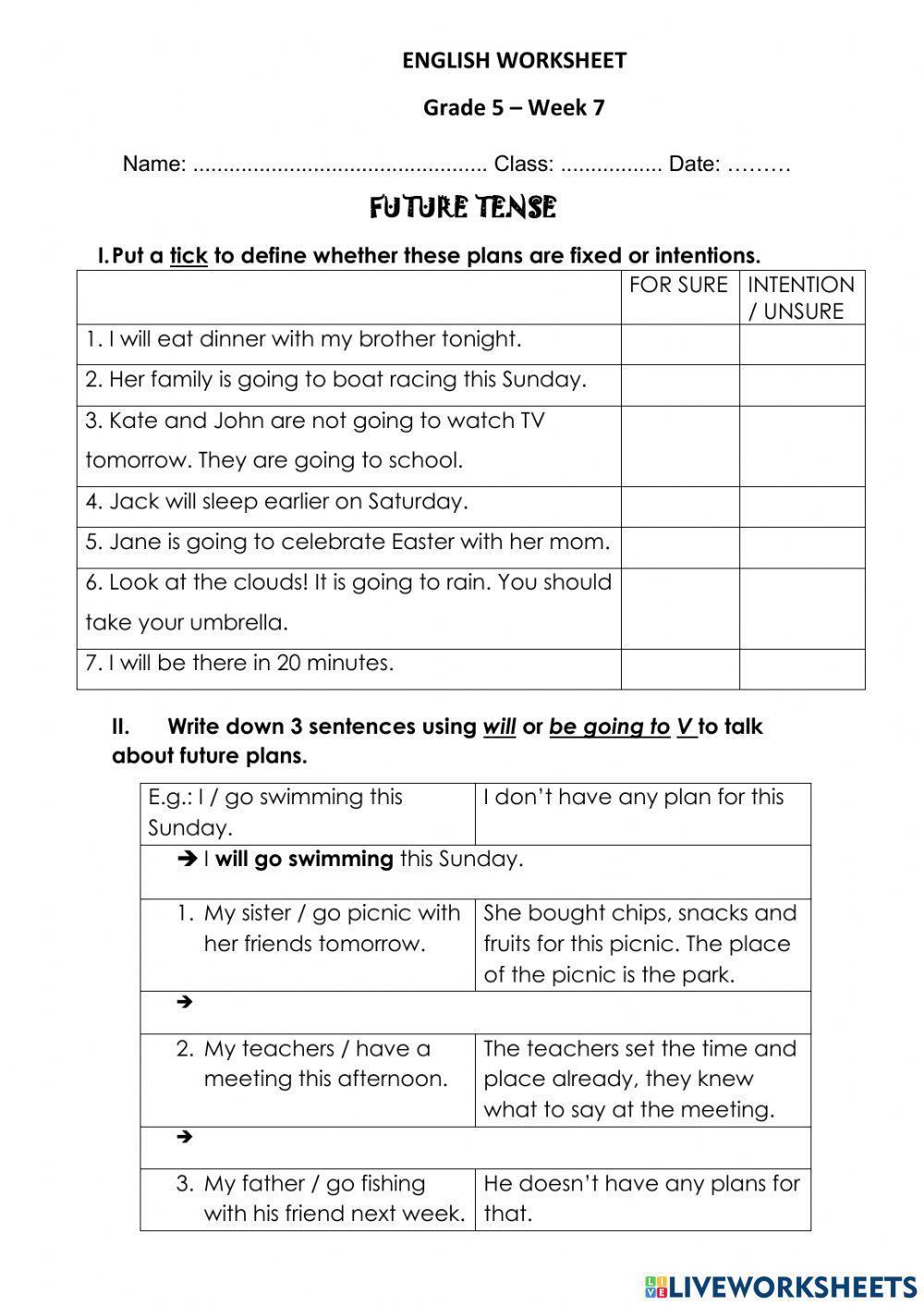 W7 - will be go… | Free Interactive Worksheets | 5196892