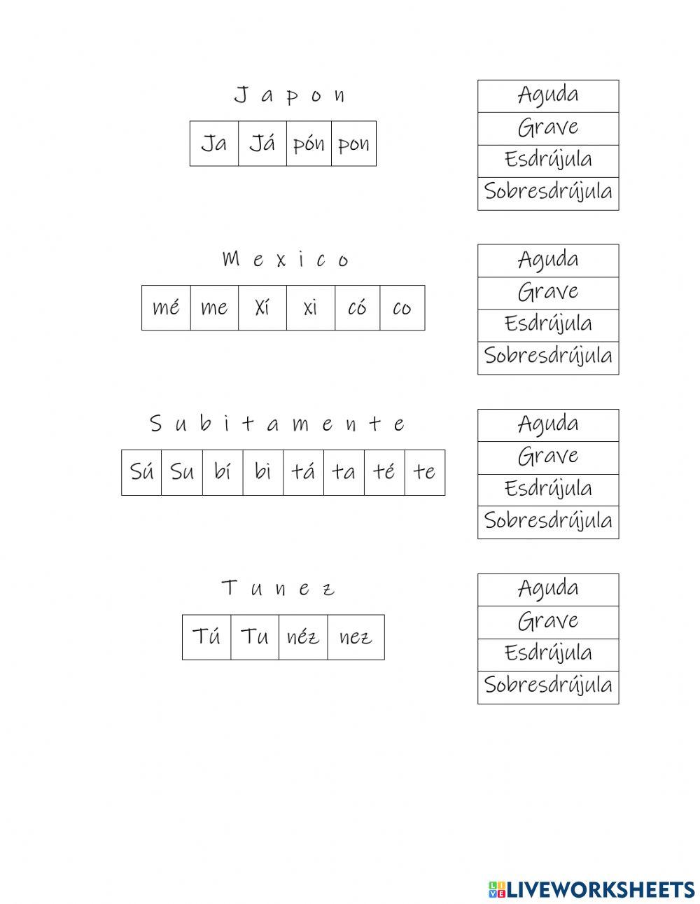 El acento | Free Interactive Worksheets | 1495421
