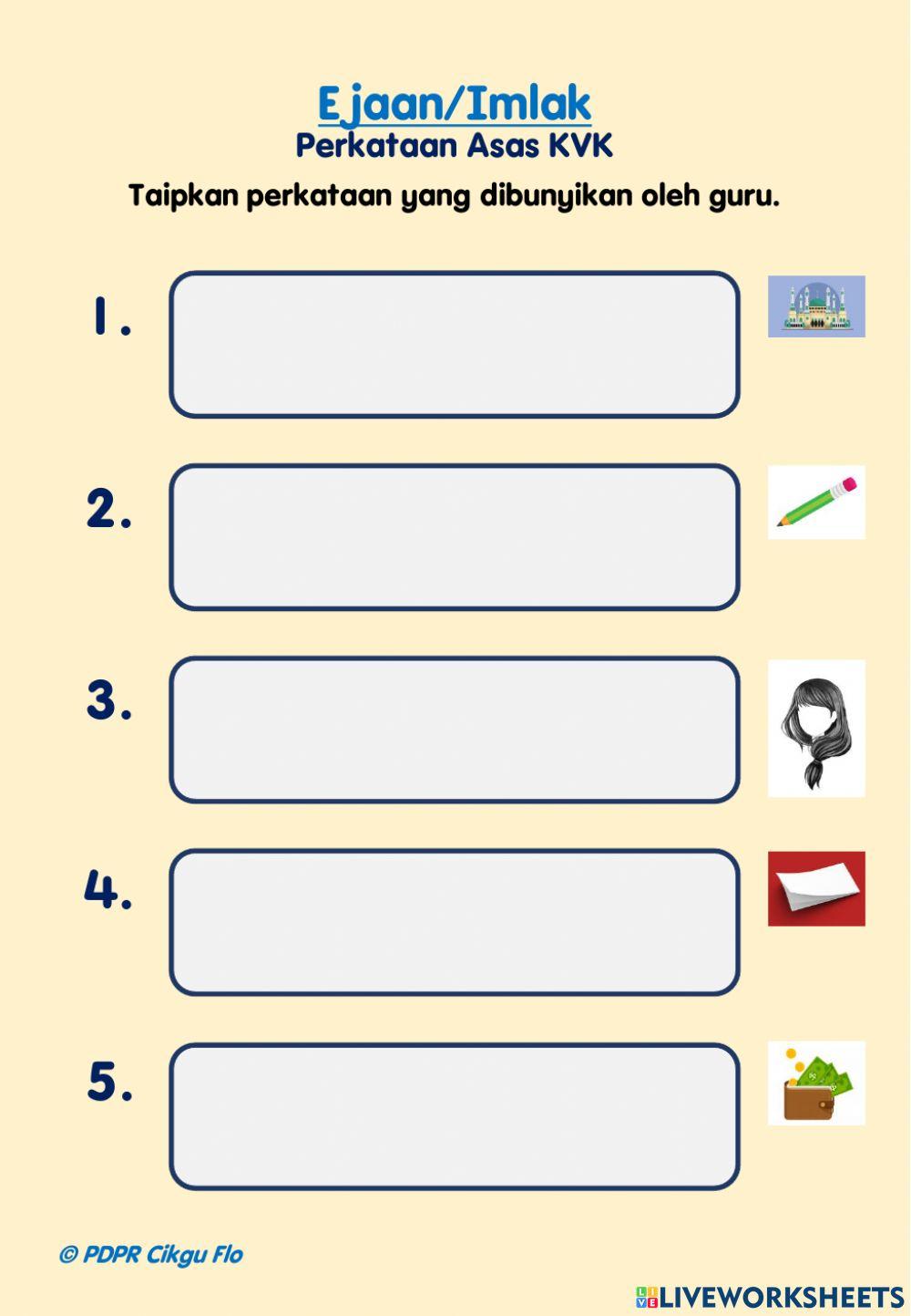 Ejaan-Imlak KVK+KVK worksheet | Live Worksheets