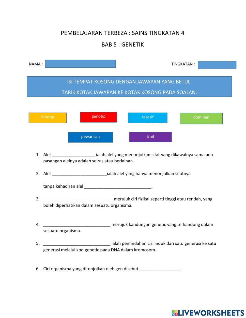 Sains tingkatan 4 interactive worksheet | Live Worksheets