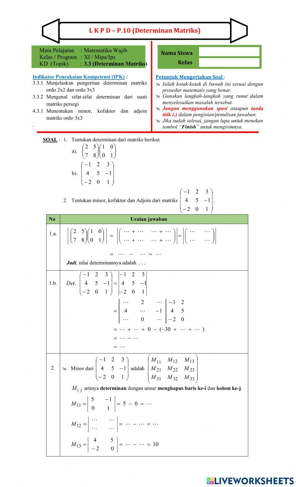LKPD Determinan… | Free Interactive Worksheets | 1508683
