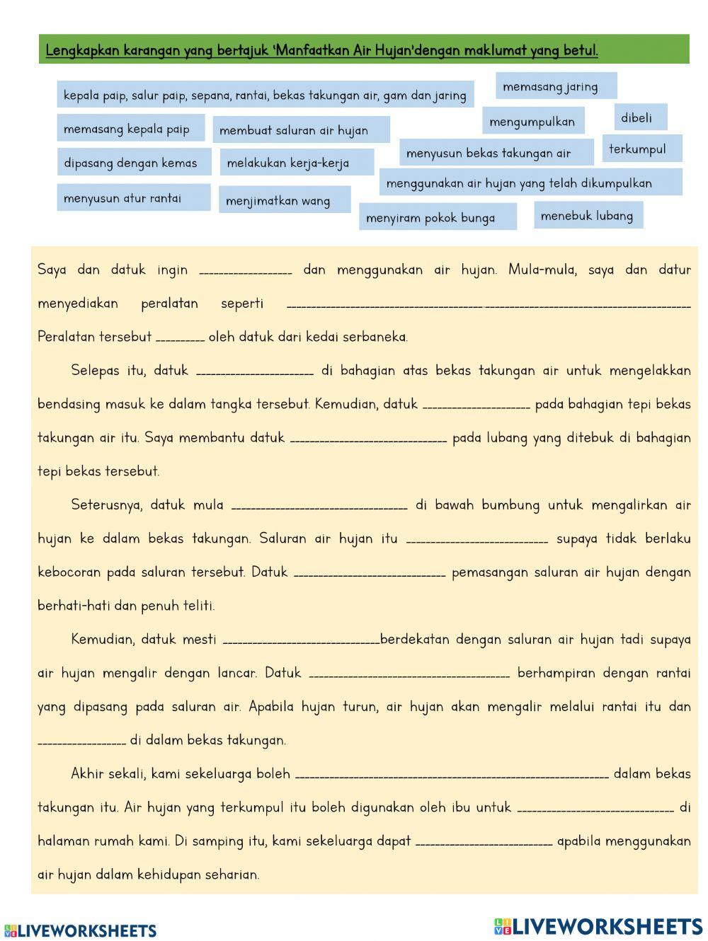 Manfaarkan air hujan worksheet | Live Worksheets