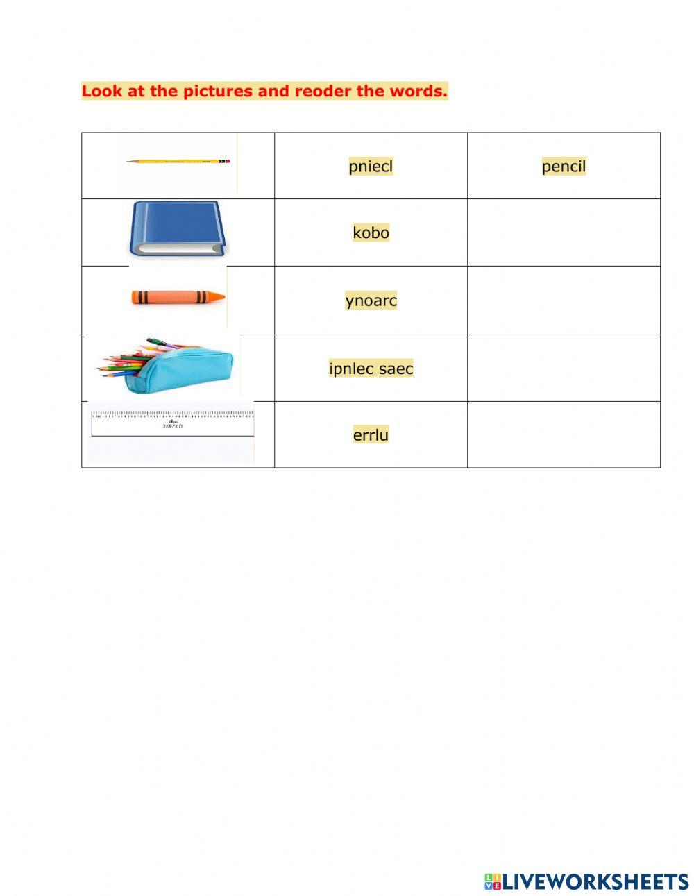 Classroom objects online exercise for Grade 3 | Live Worksheets