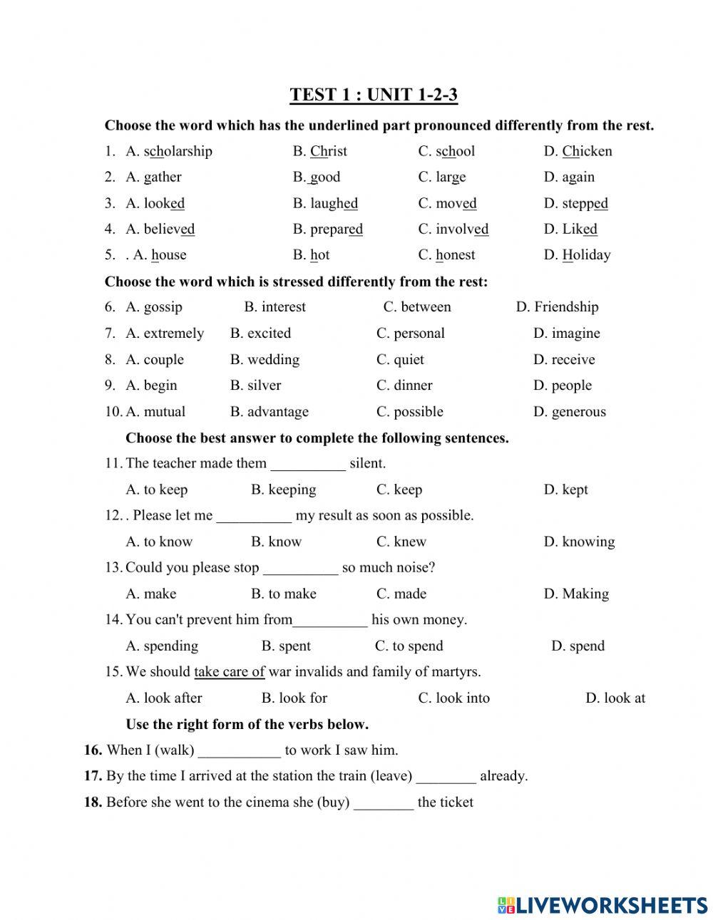 English 11 unit 1 2 3 worksheet | Live Worksheets