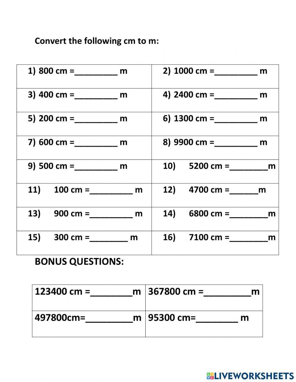 Conversion Cm To M Worksheet Live Worksheets Conversion Cm To M Worksheet Live Worksheets