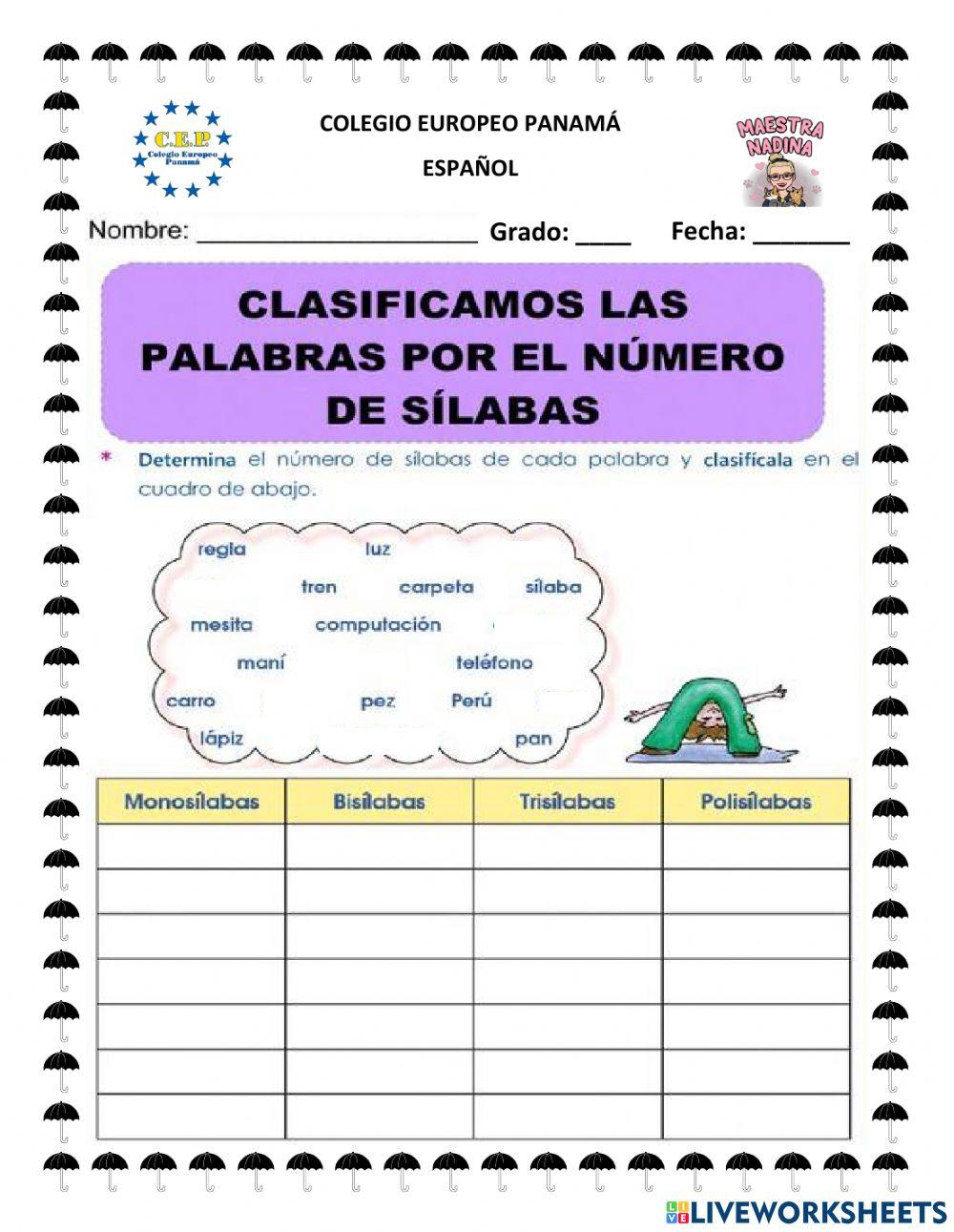 La sílaba online activity for 2 | Live Worksheets