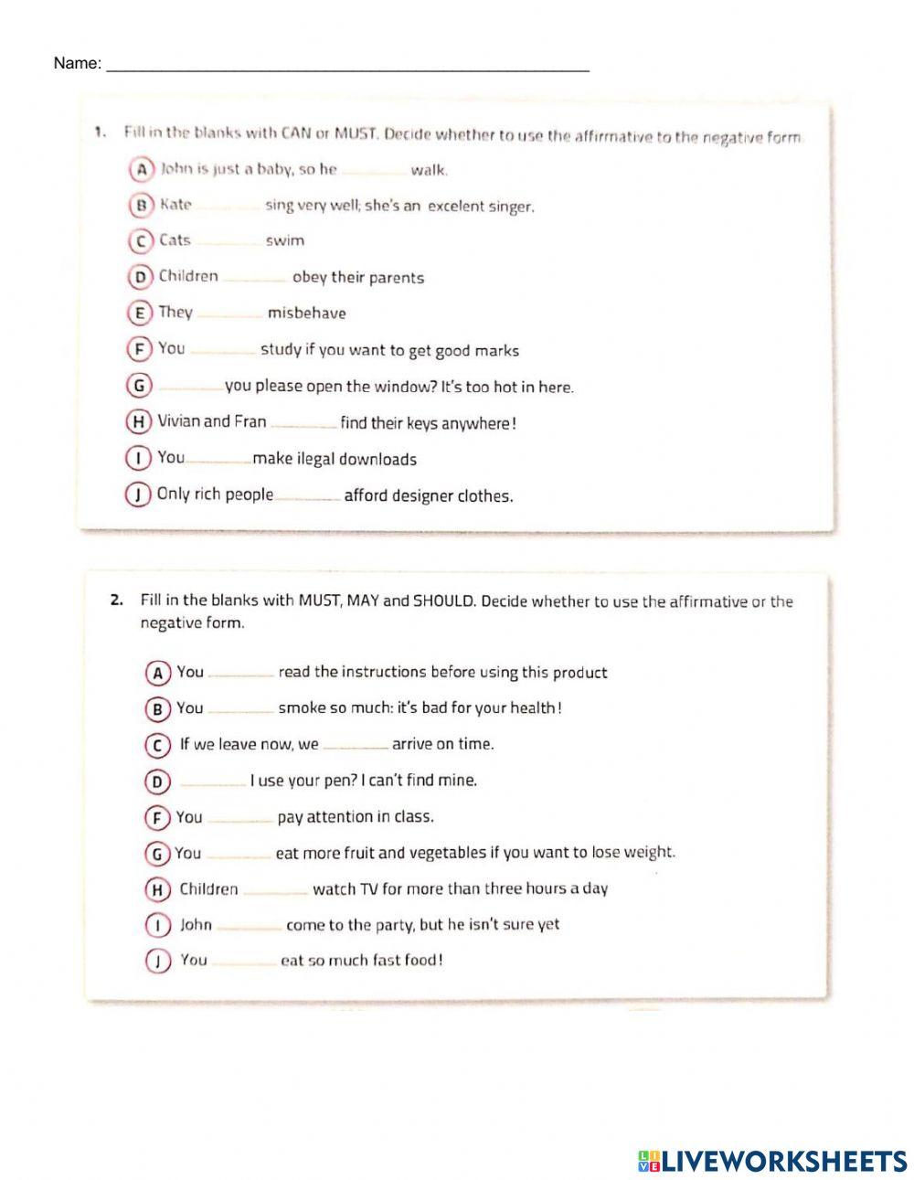Modals and conj… | Free Interactive Worksheets | 1497359