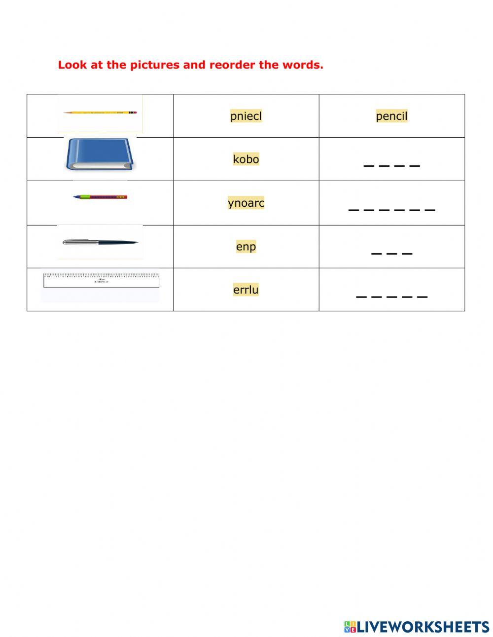Revision classroom objects interactive worksheet | Live Worksheets