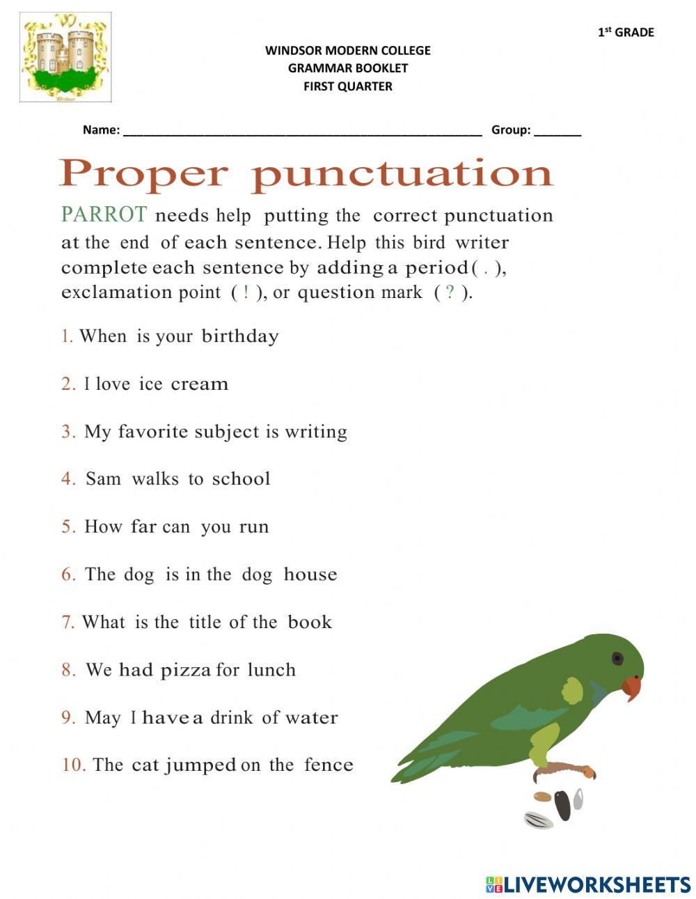 Punctuation activity for 1st | Live Worksheets
