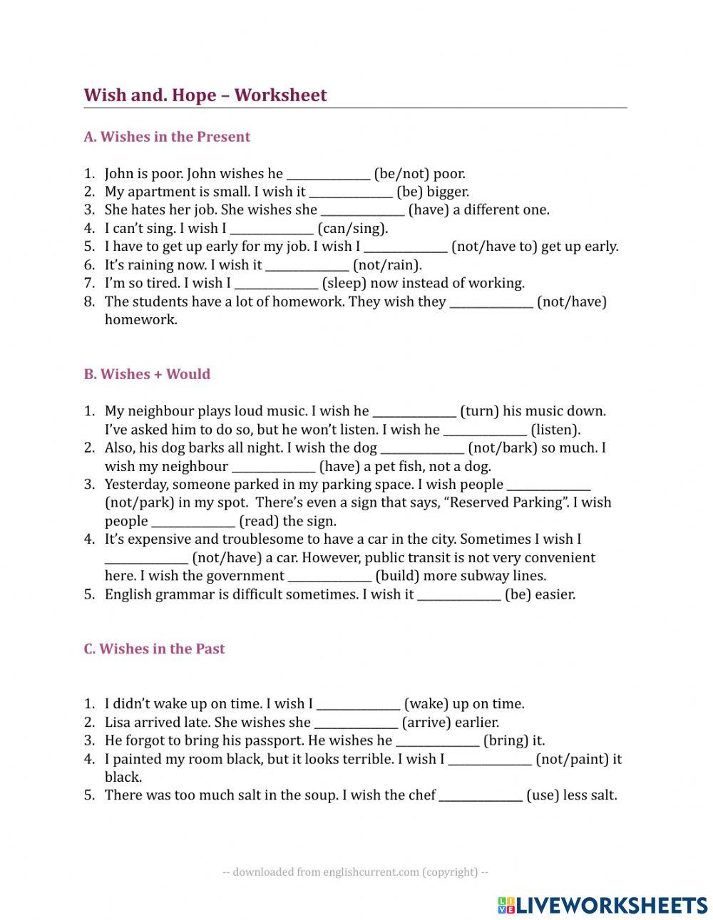 wish and hope 4113373 | ayemino | Live Worksheets