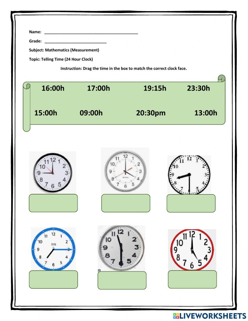 24 hour format | Free Interactive Worksheets | 1497745