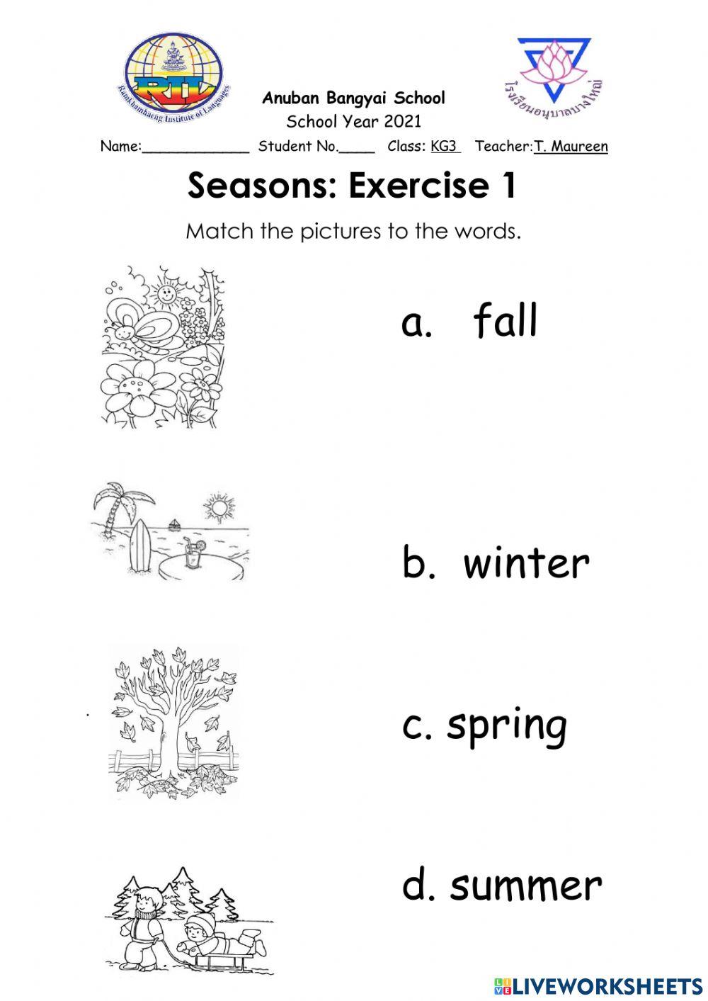 Seasons online exercise for KG2 KG3 | Live Worksheets