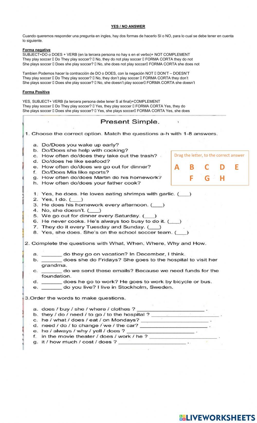 Simple presente | Free Interactive Worksheets | 1498311