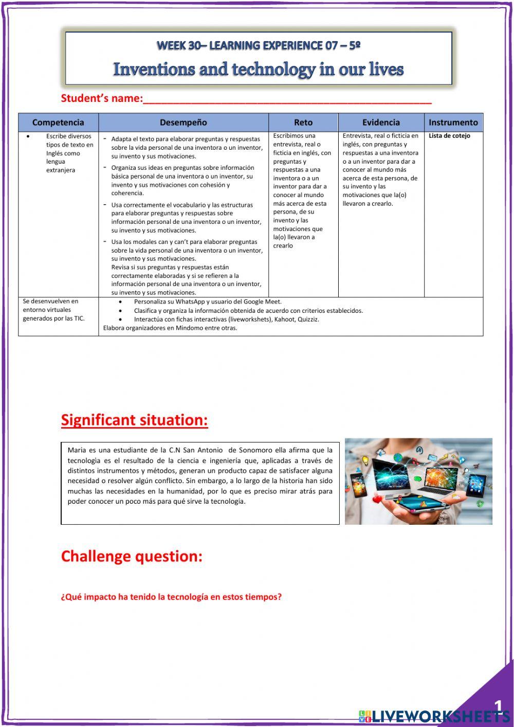 Inventions and techonology-30 worksheet | Live Worksheets