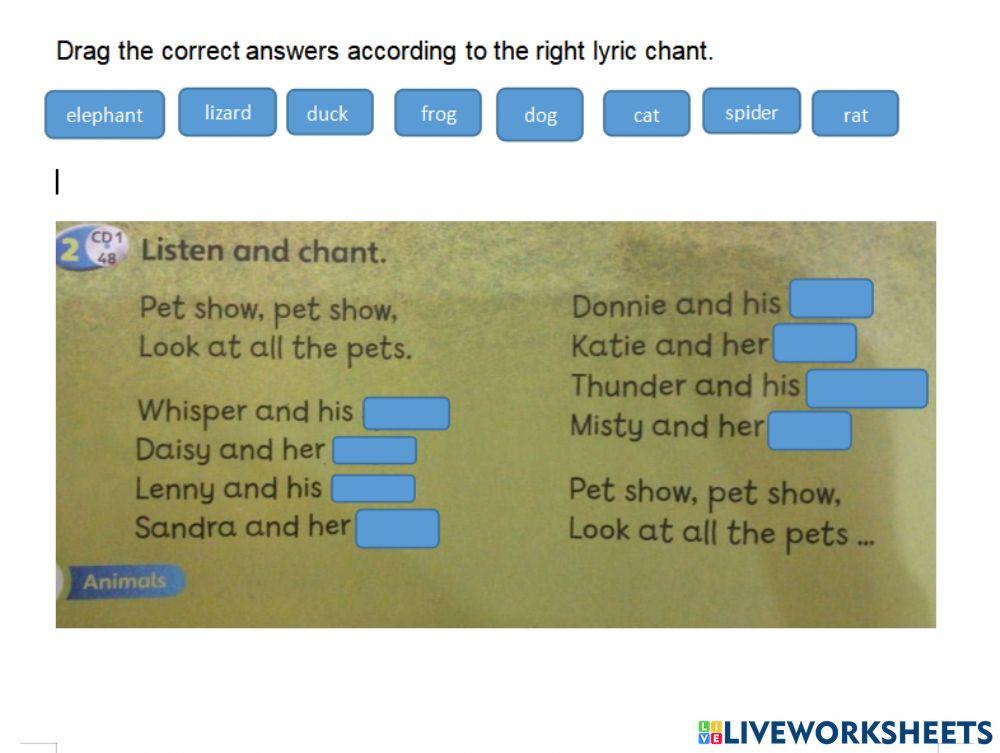 Unit 3 pet show listen & chant worksheet | Live Worksheets