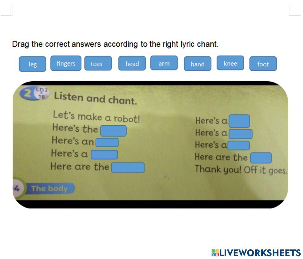 Unit 8 the robot listen & chant worksheet | Live Worksheets