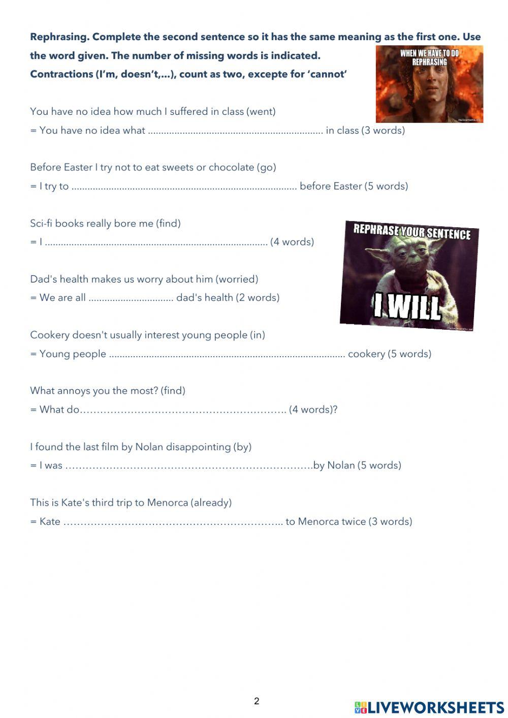 Rephrasing | Free Interactive Worksheets | 1498807