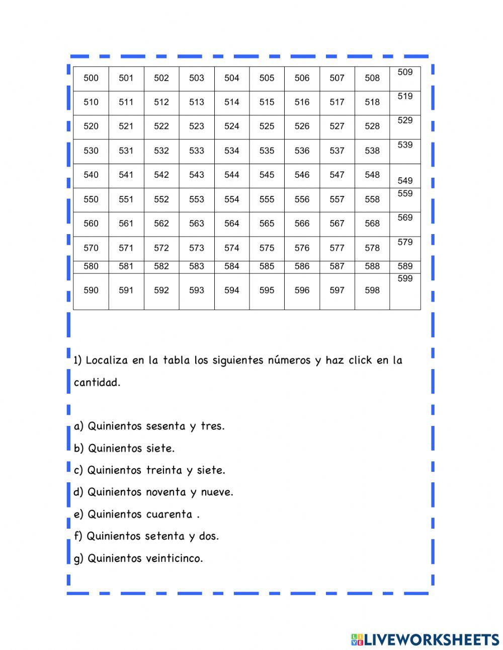 Numeros del 500 interactive worksheet | Live Worksheets