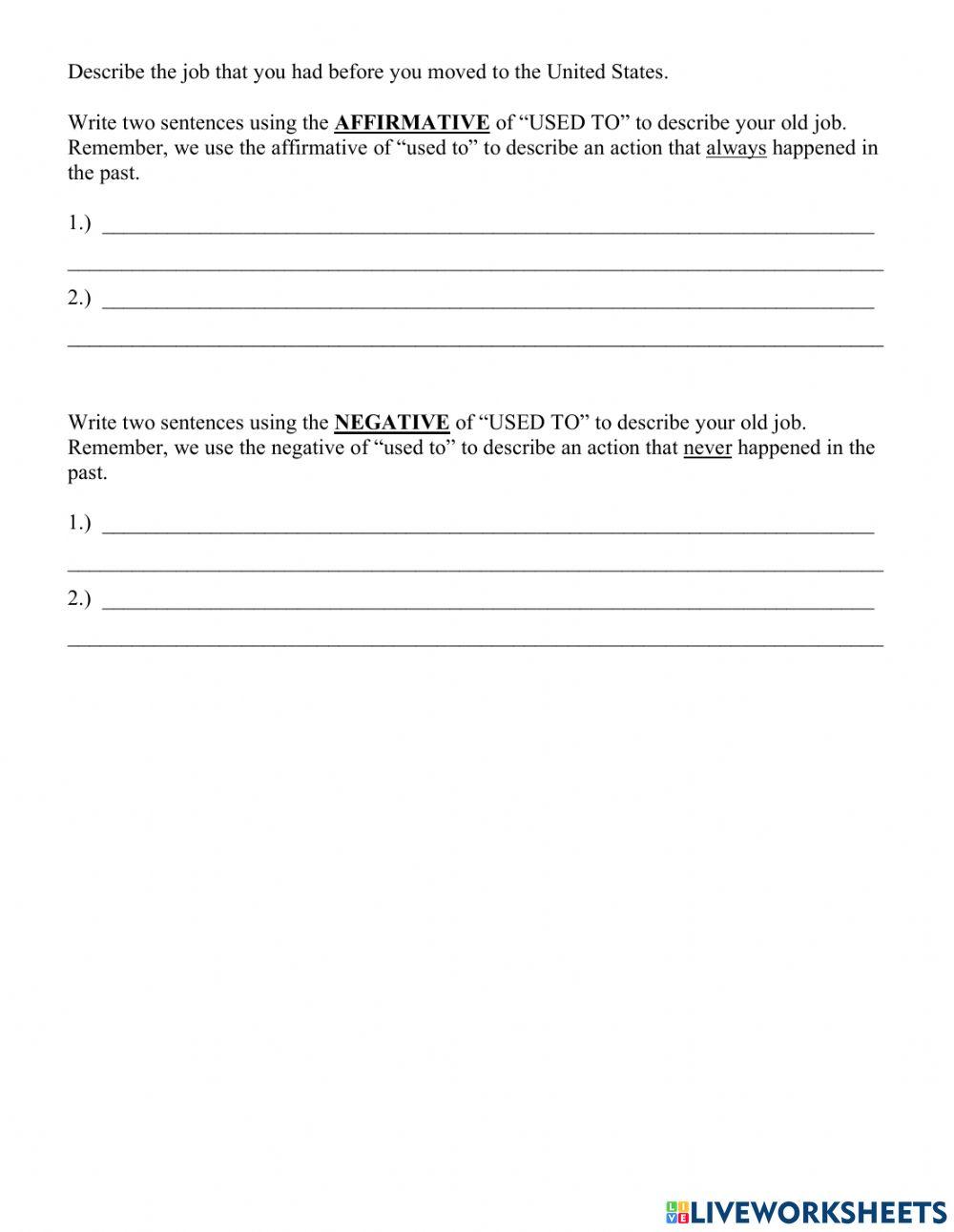 Used to online exercise for intermediate | Live Worksheets