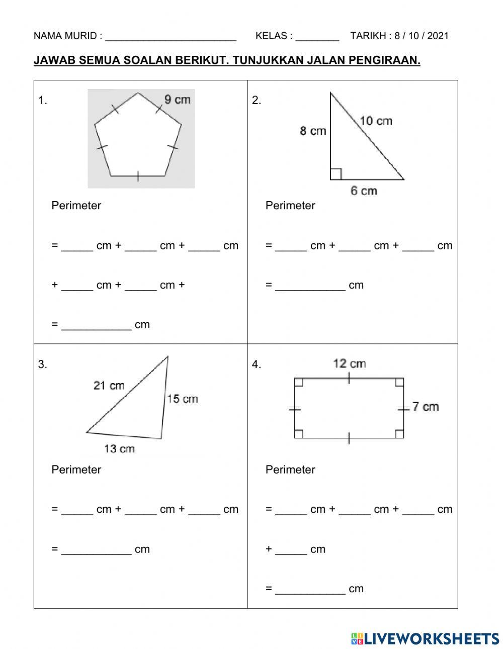 Perimeter tahun… | Free Interactive Worksheets | 1499041