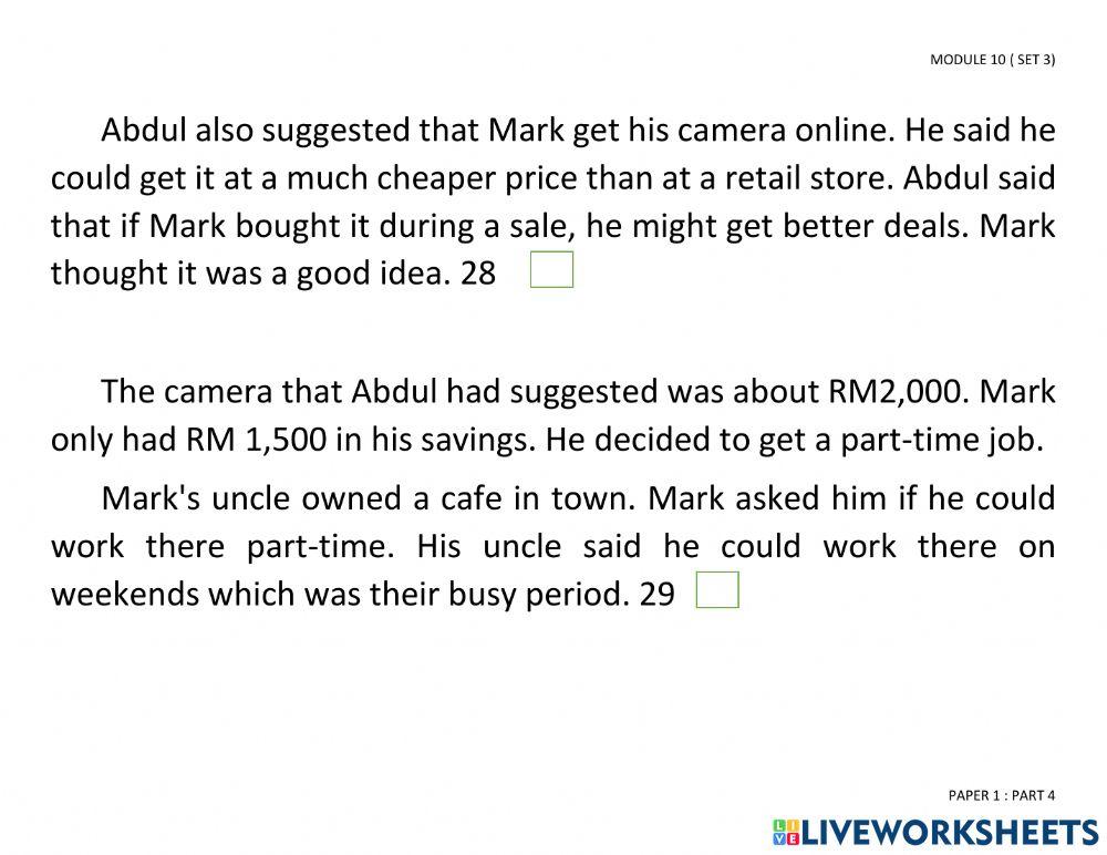 Gapped text activity for 5 | Live Worksheets