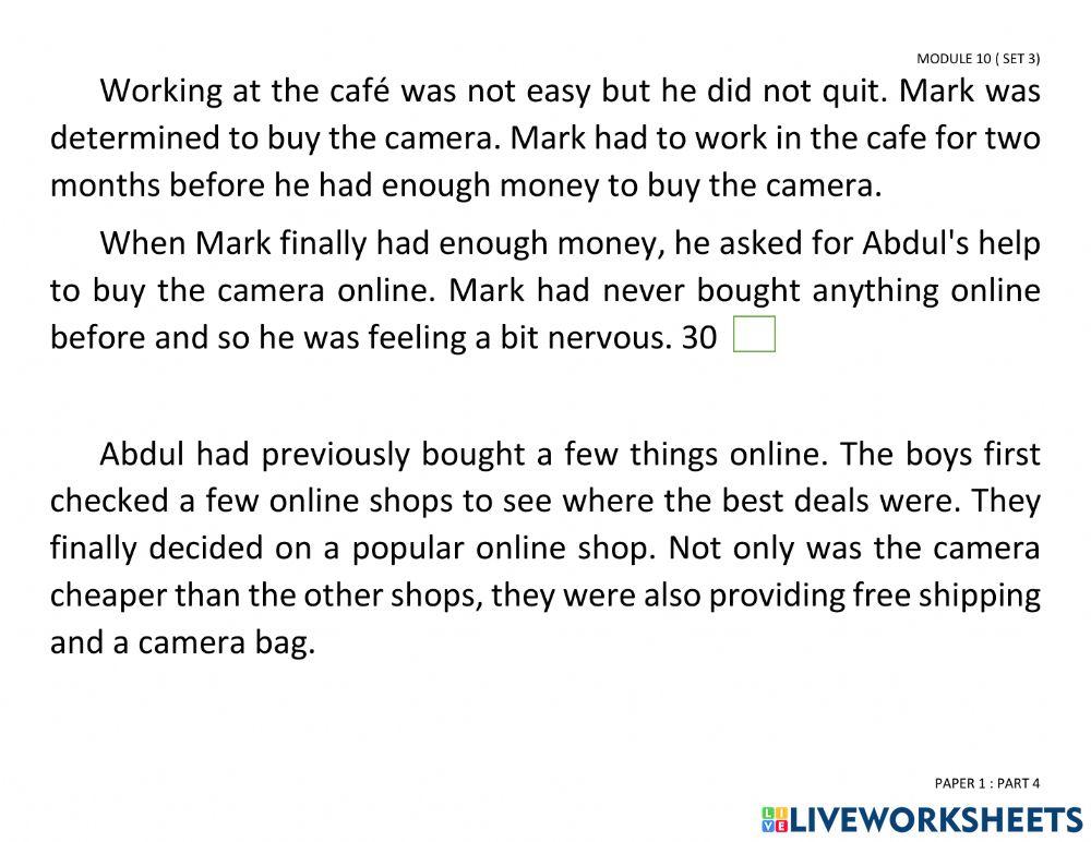 Gapped text activity for 5 | Live Worksheets