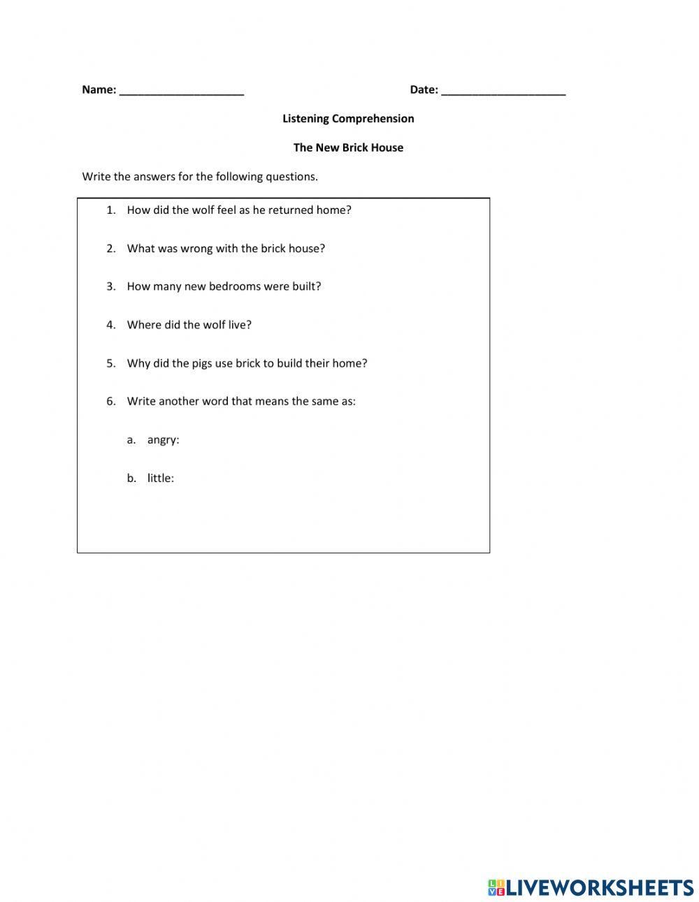 The New Brick House online exercise for | Live Worksheets