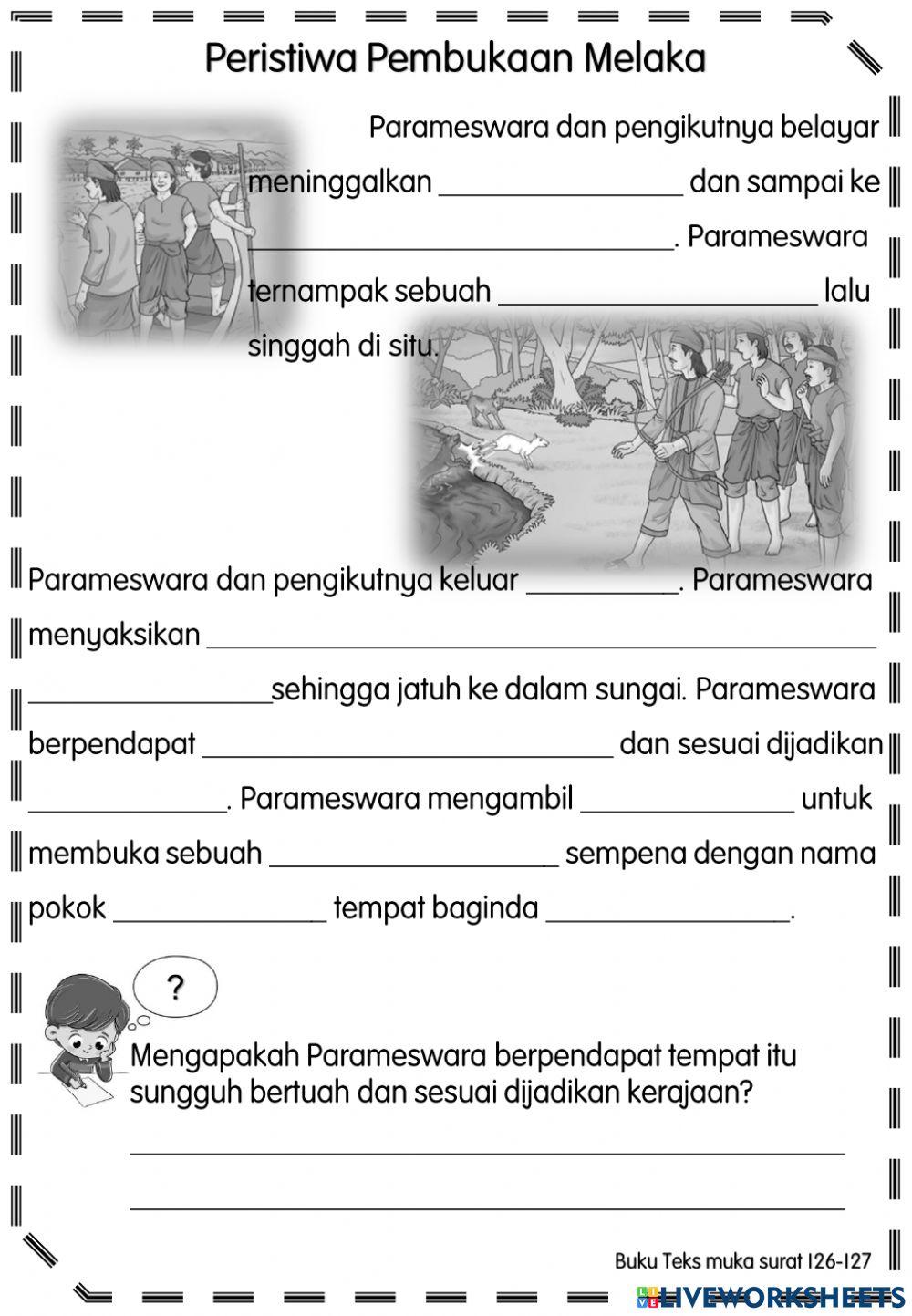 Pengasas Kesultanan Melayu Melaka Bahagian 2 worksheet | Live Worksheets